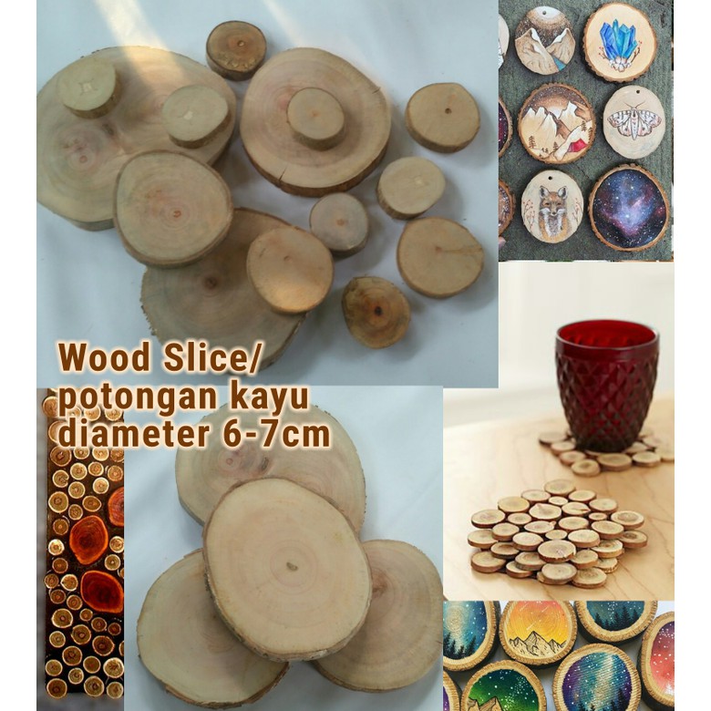Jual Wood slice 6-7 cm wooden slices log potongan kayu dekorasi craft ...