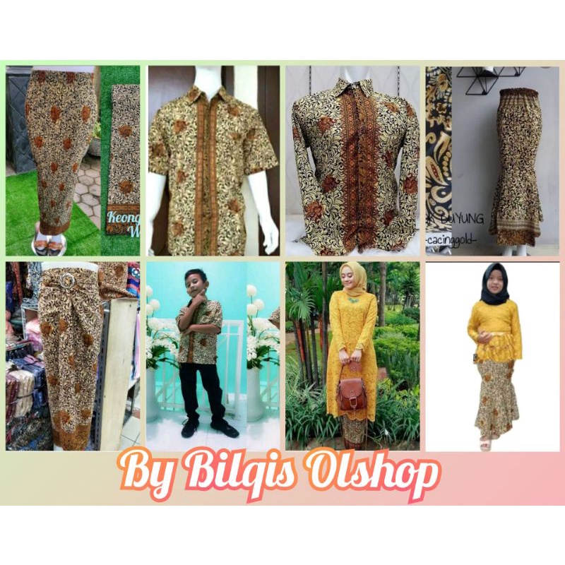 Jual BQ>COUPLE BATIK KEONG GOLD/COUPLE KELUARGA/HEM BATIK/ROK PLISKET ...