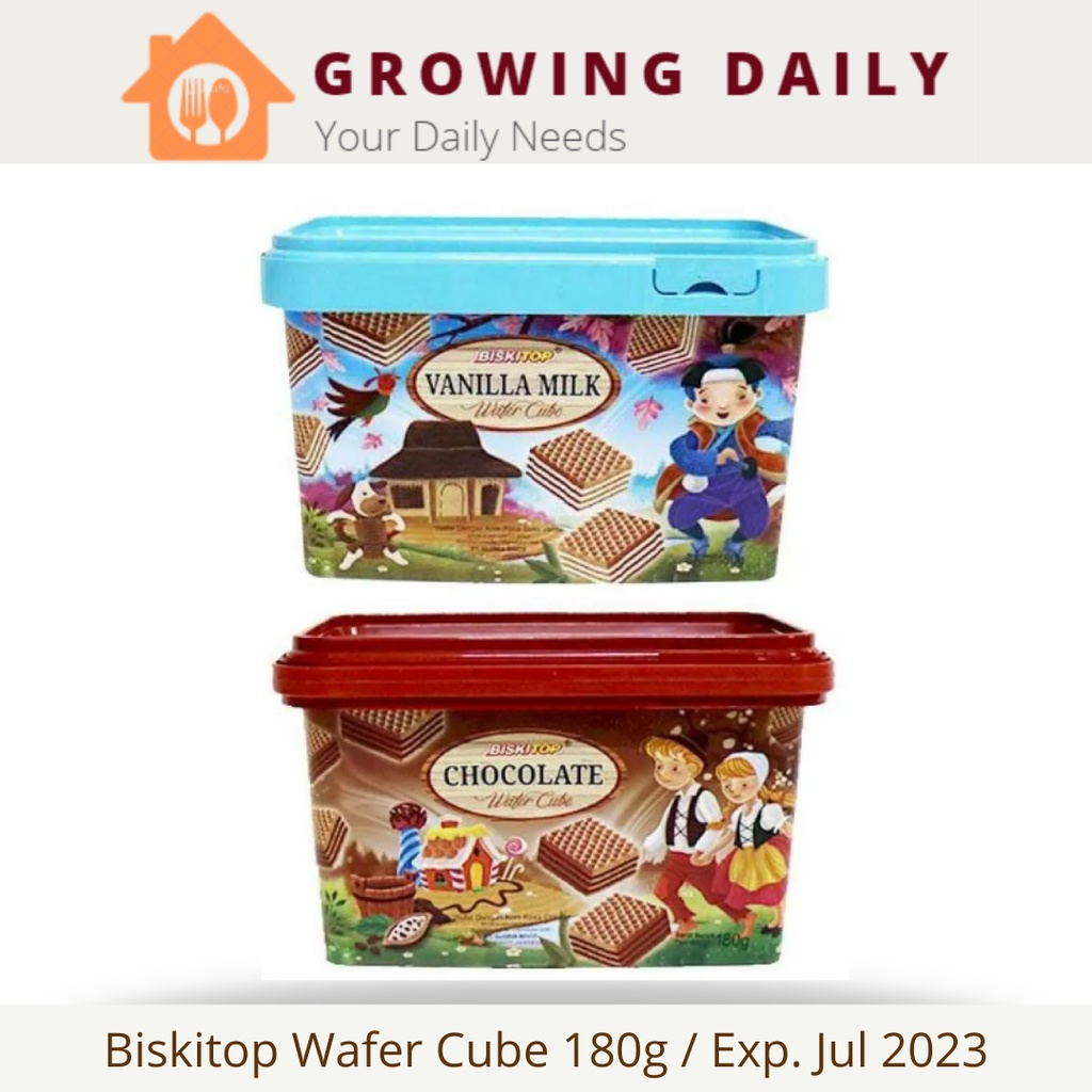 Jual BISKITOP WAFER CUBE WAFER VANILA COKLAT RENYAH 180 G | Shopee ...