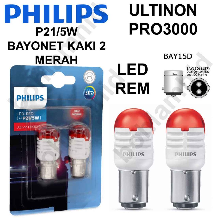 Jual Lampu LED Rem PHILIPS ULTINON PRO3000 S25 Bayonet P21/5W Bohlam Merah | Shopee Indonesia
