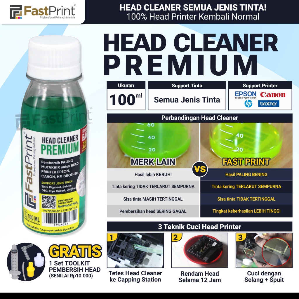 Jual Head Cleaner Premium 100ML Pembersih Head Printer Epson Canon HP ...