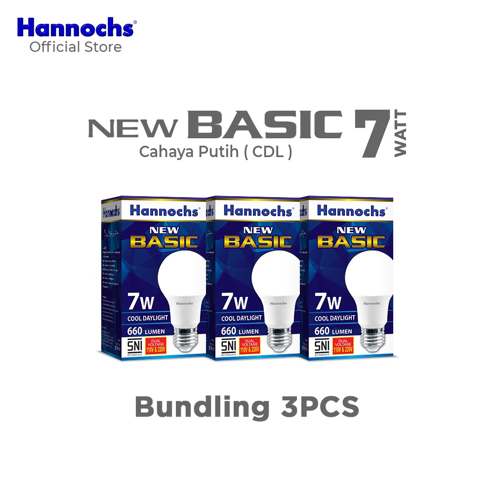 Jual Hannochs Lampu Bohlam LED New Basic 7W Cahaya Putih isi 3pcs ...