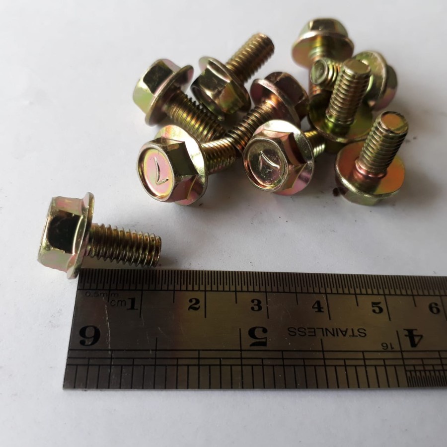 Jual FLANGE BOLT M6X12 / BAUT TOPI M6 X 12 KUNING KUNCI 10 | Shopee Indonesia