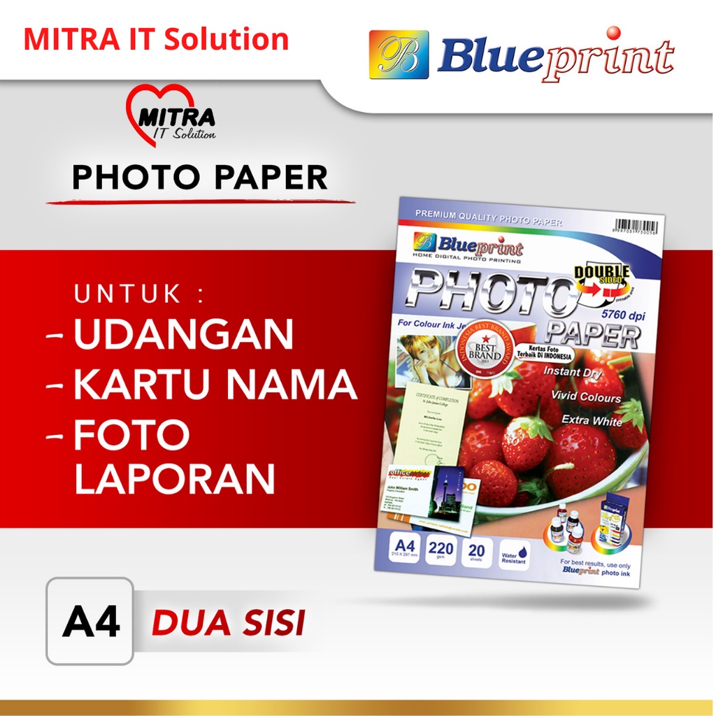 Jual KERTAS FOTO / DOUBLE SIDED PHOTO PAPER BLUEPRINT A4 220gsm ...
