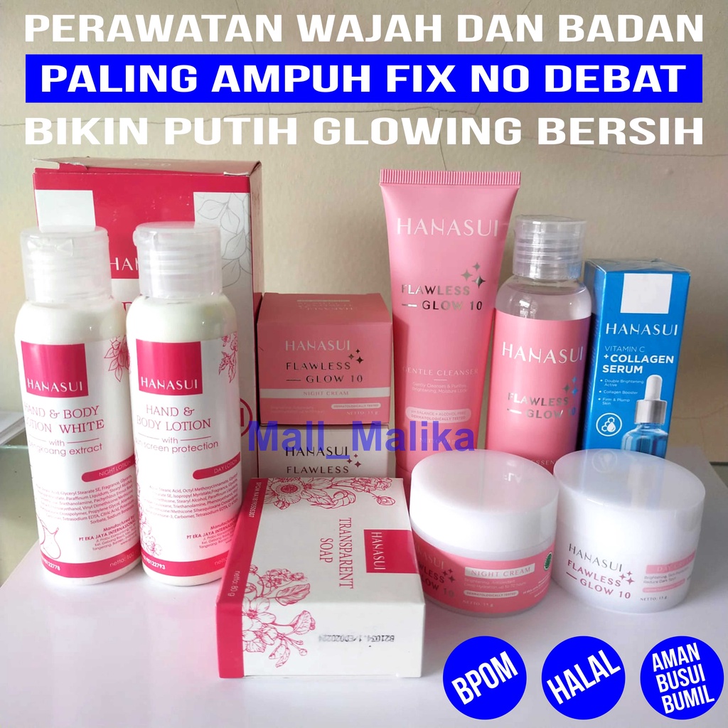Jual Paket Lengkap Hanasui Flawless Glow 10 Day Cream Night Cream 15g ...