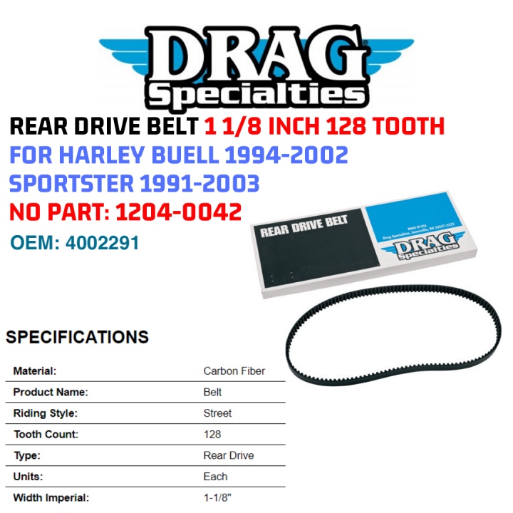 Jual DRAG SPECIALTIES REAR DRIVE BELT 1 1/8 INCH 128 TOOTH FOR HARLEY ...