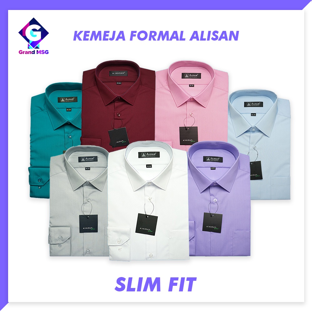 Jual ALISAN Kemeja Pria SLIM FIT Lengan Panjang Original Polos Baju ...