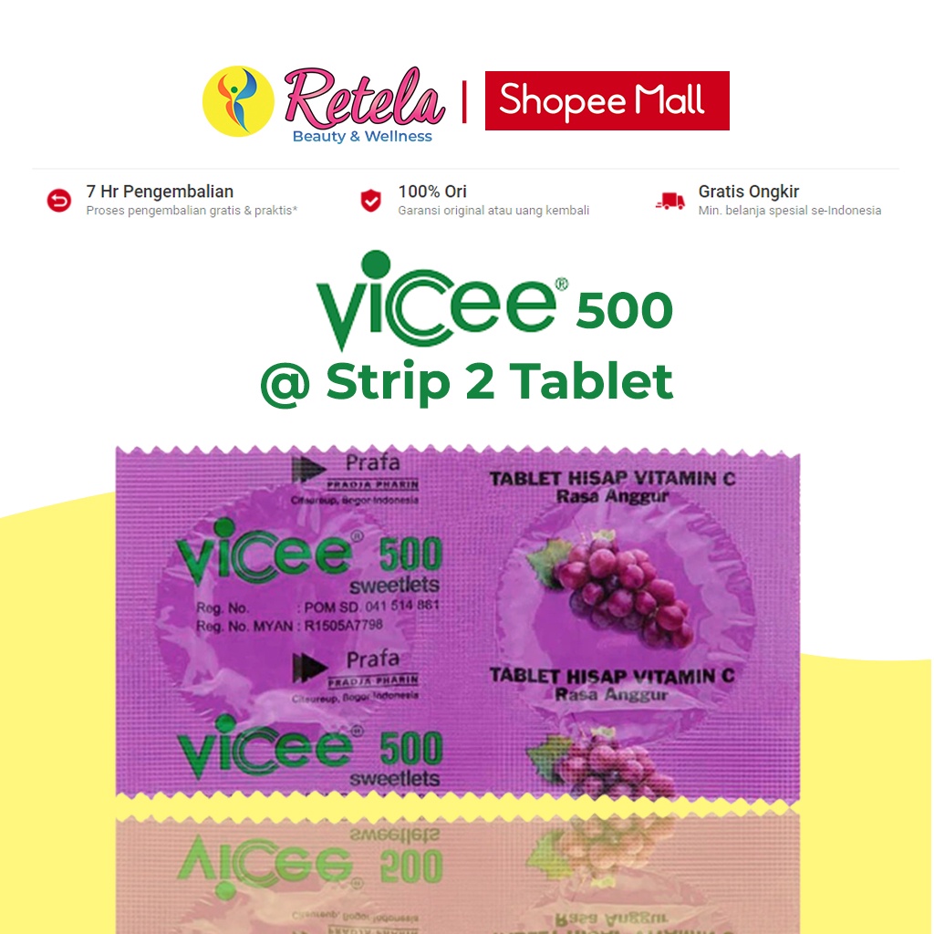 Jual Vicee 500 Tablet Hisap Vitamin C 10 Strip @Strip isi 2 tablet ...