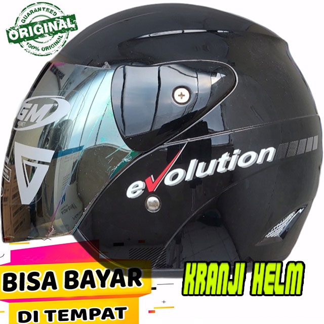 Jual Helm Gm Evolution Solid Black Metalic Half Face Original Single ...