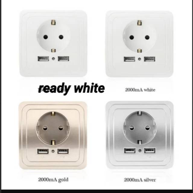 Jual Panel wall charger adaptor charging EU plug socket USB 2 port stop ...