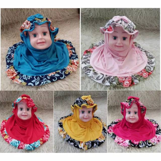 Jual Jilbab Kombi topi bunga | Shopee Indonesia