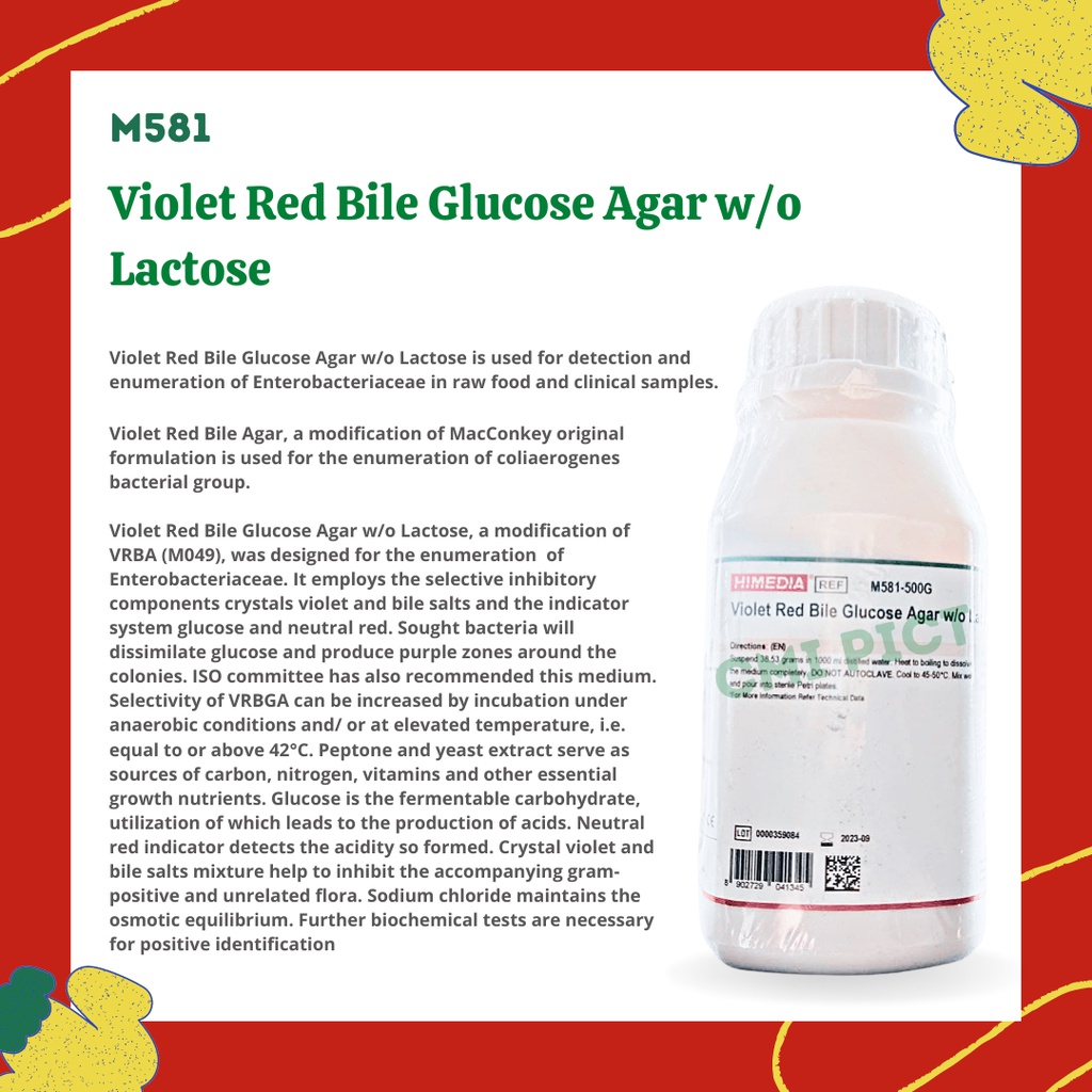 Jual VRBGA, Violet Red Bile Glucose Agar, Himedia, M581, 500 gram ...