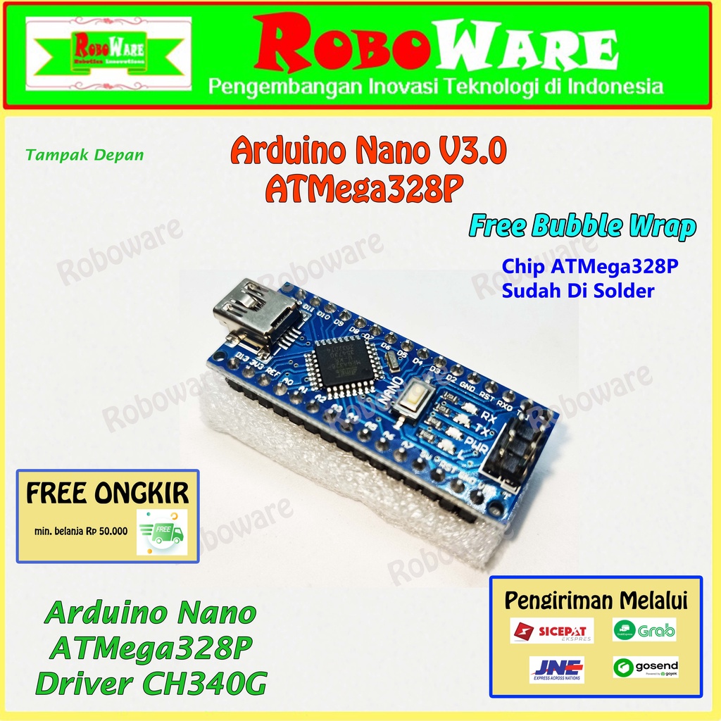 Jual Arduino Nano 3.0 ATMega 328 Sudah Disolder CH340 Driver ATmega328 ...
