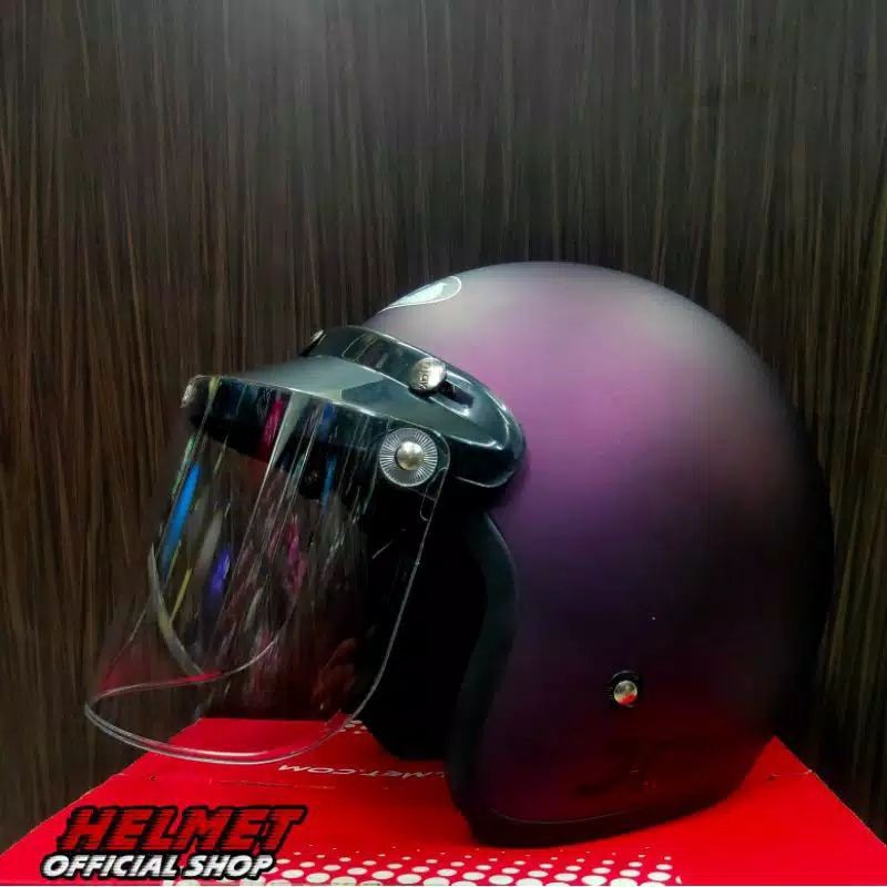 Jual HELM JPN UNGU TUA/VIOLET DOP KACA DATAR FLAT VISOR CEMBUNG ...