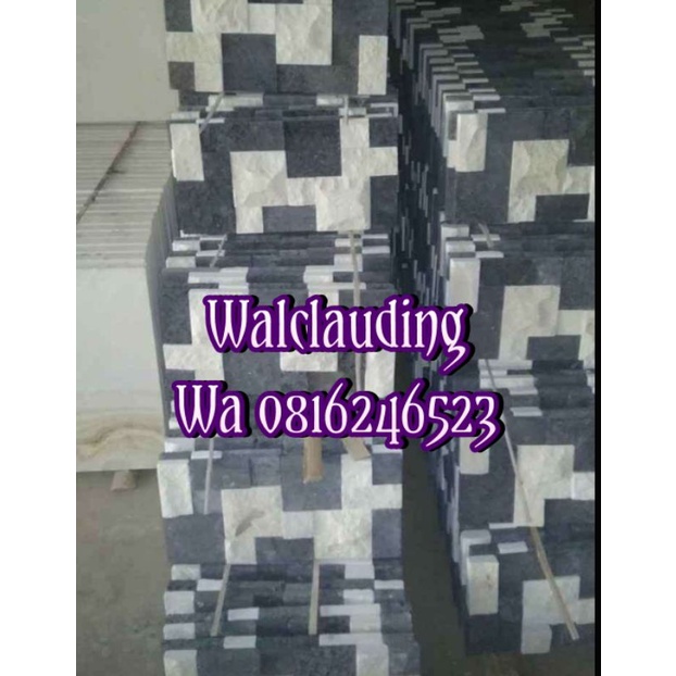 Jual batu tempel dinding mozaik walclauding batu putih hitam dekorasi ...