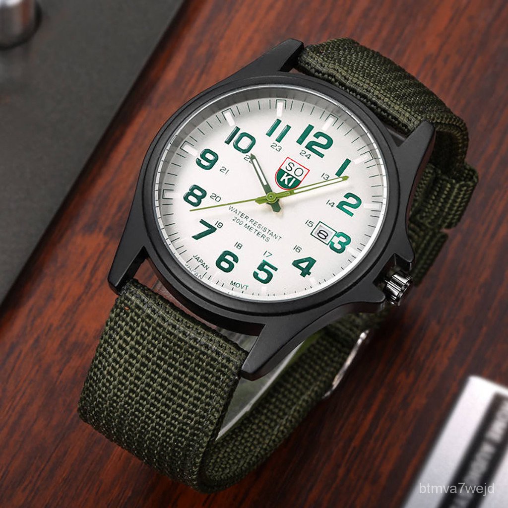Jual Fashion Nylon Belt round Men's Military Watch men watches 2021 ...