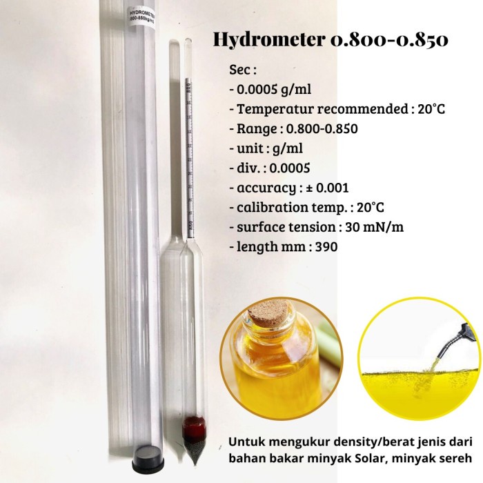 Jual Alat uji kualitas solar Hydrometer solar Baume Density scala 0,8ml ...