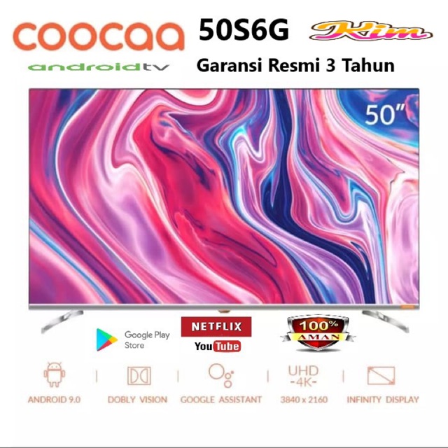 Jual COOCAA LED TV 50 inch 50S6G SMART ANDROID 9 4K UHD NETFLIX PLAY STORE | Shopee Indonesia