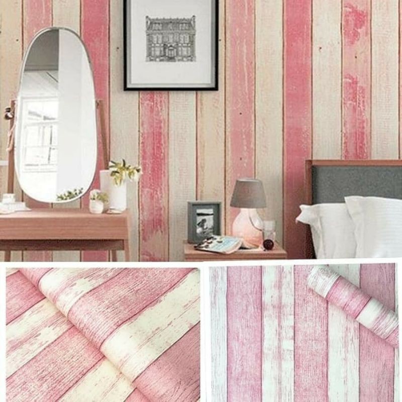 Jual Wallpaper Dinding Kayu Sticker Dinding Kayu Rustic Garis Pink ...