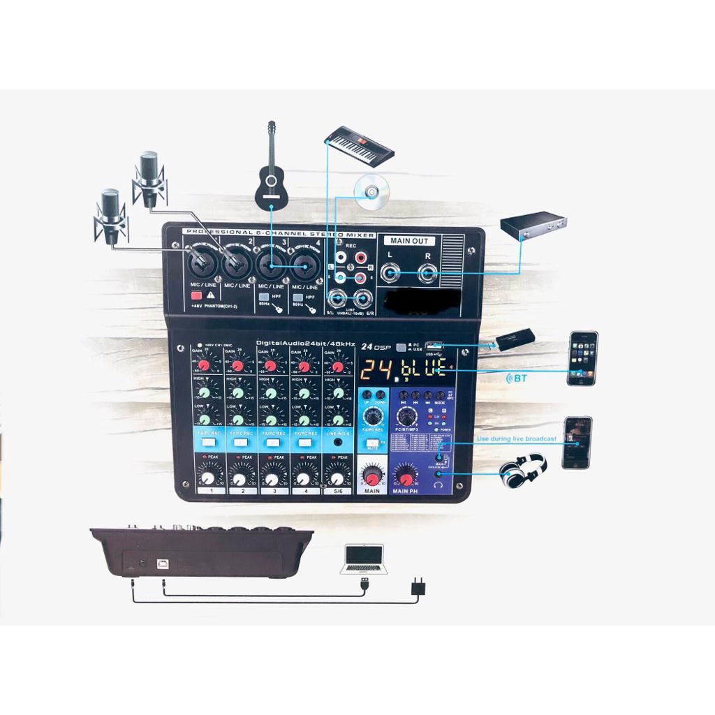 Jual mixer audio 6 channel plus effect processor 600watt | Shopee Indonesia