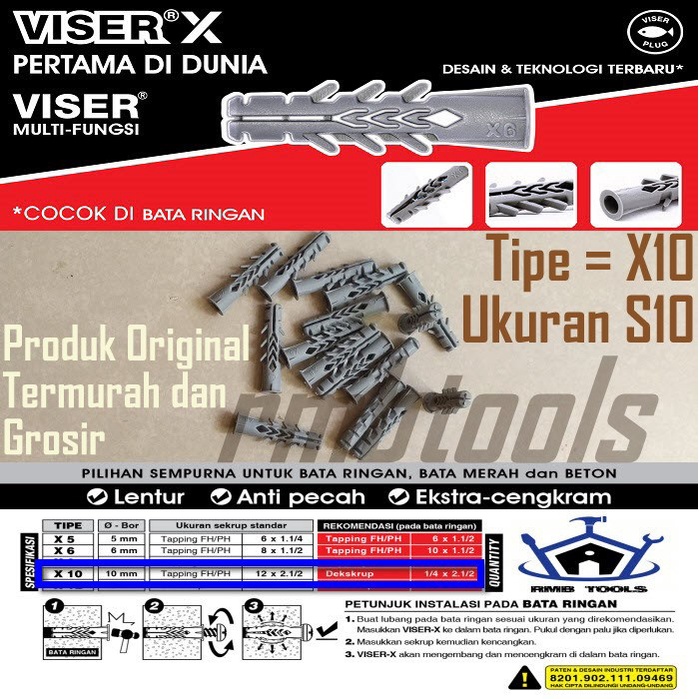 Jual [1Dus] Viser X10 Nylon WAll Plug Tembok Dinding Untuk Bata Ringan ...