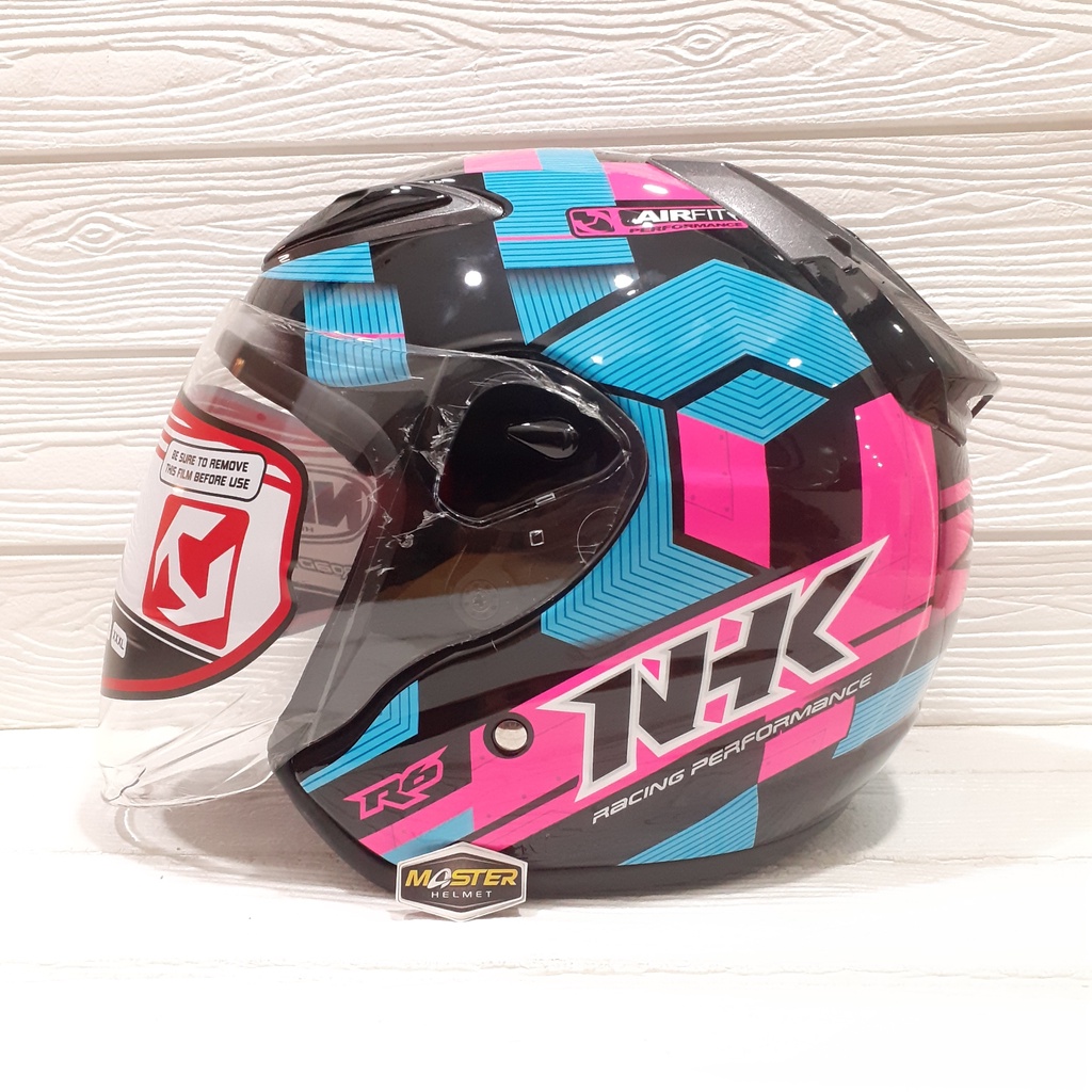 Jual HELM NHK R6 CUBE BLACK LIGHT BLUE PINK HALF FACE | Shopee Indonesia