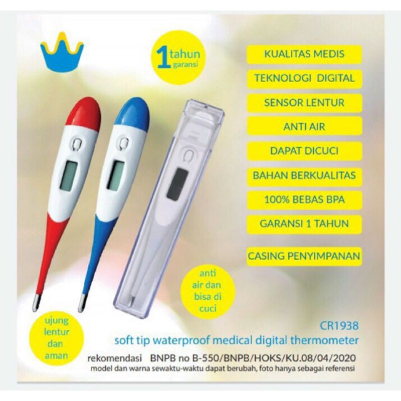 Jual Crown Thermometer Digital Waterproof Termometer Alat Pengukur Suhu Tubuh Bayi CR 1938 ...