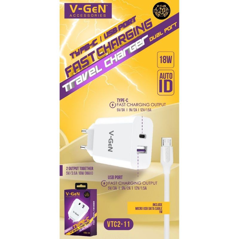 Jual Travel Charger V-GEN Dual Port USB Type C VTC2 11 Fast Charing ...