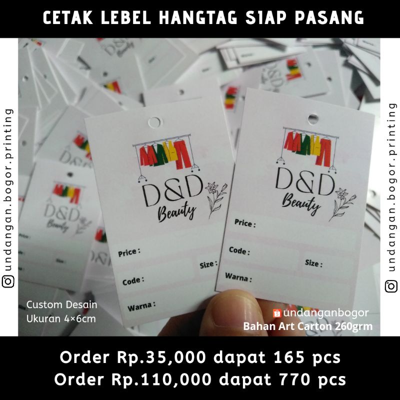 Jual Cetak Lebel Hangtag Produk Desain Free | Shopee Indonesia