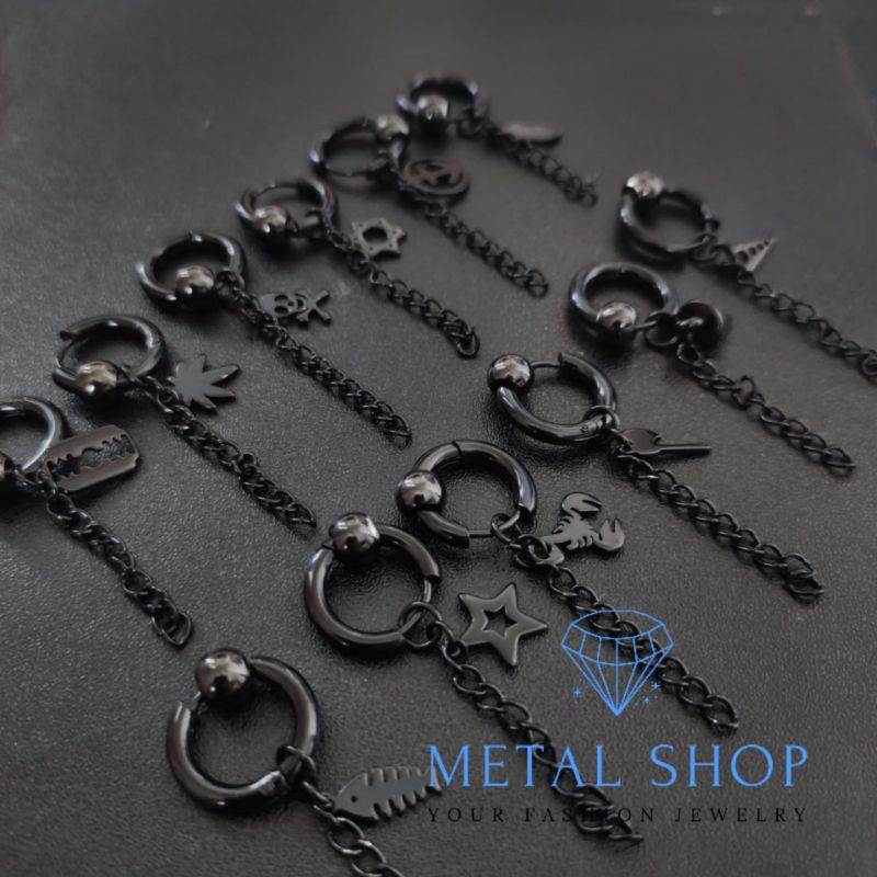 Jual Anting Hoop Tindik Bahan Titanium Steel Warna Hitam Gaya Korea ...