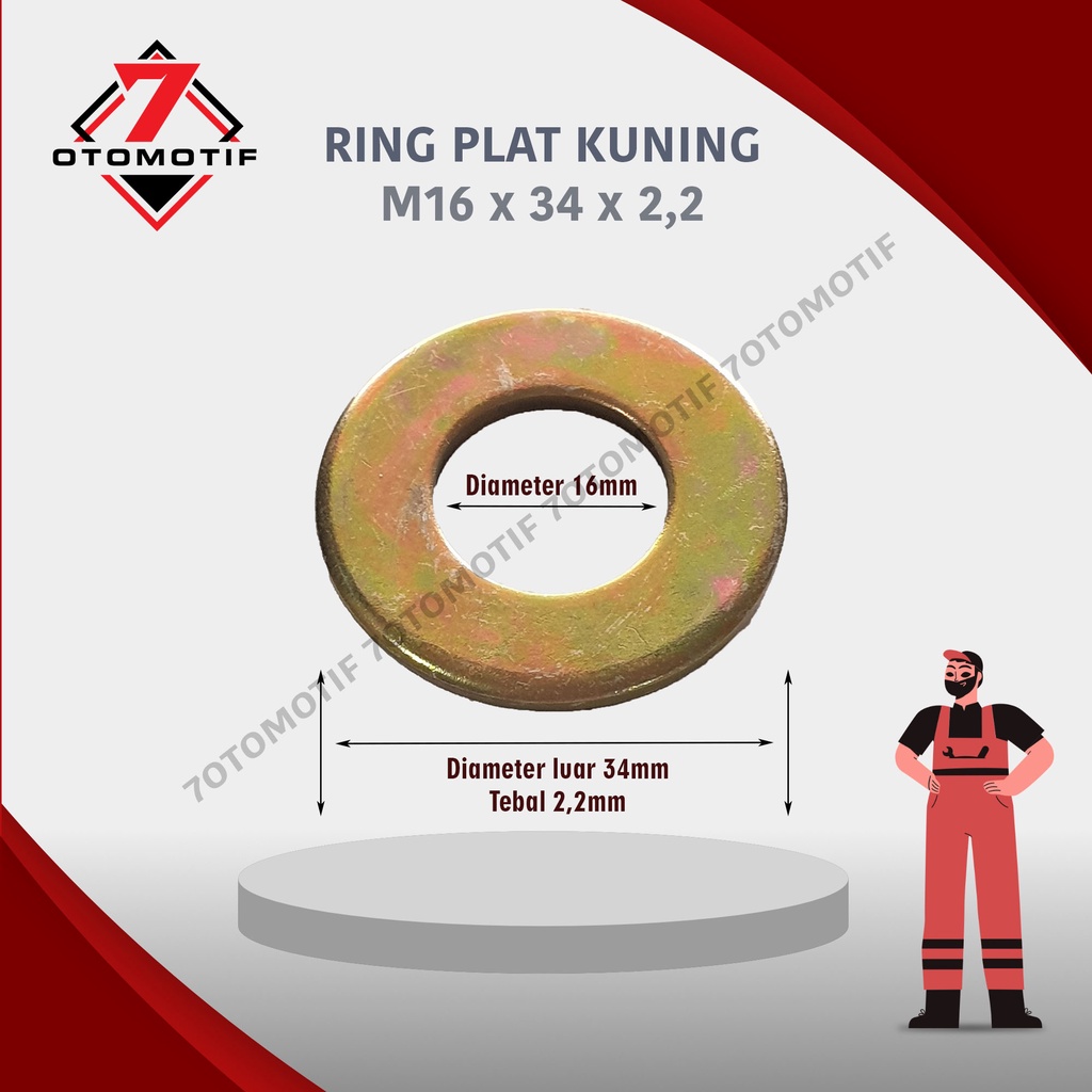 Jual Ring Plat M16 Baut 24 Kuning 16x34 16mm WP Washer Plate | Shopee Indonesia