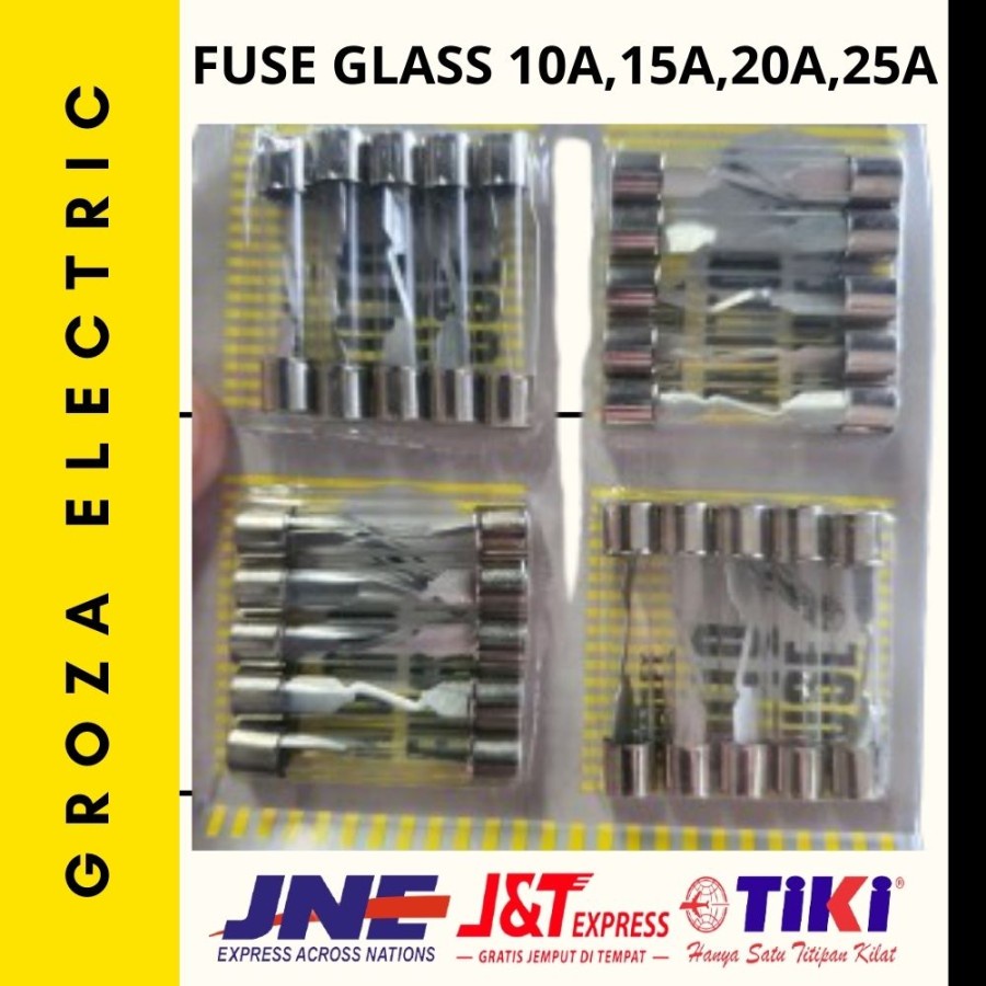 Jual Fuse Glass 5A,10A,15Asikring kaca,sikring tabung bulat 1box isi ...