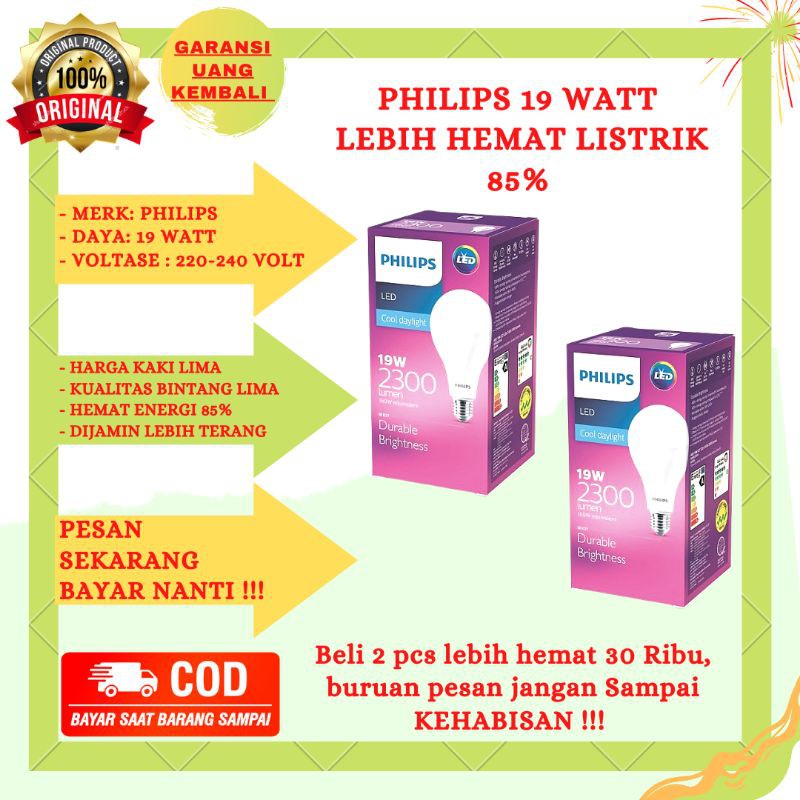 Jual Lampu Led Philips 19 WATT Beli 2 Lebih Hemat 30 RIBU / Led Philips ...