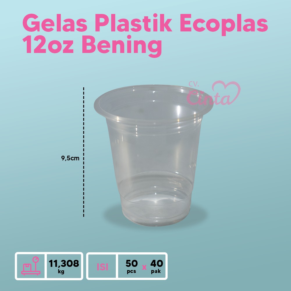 Jual Cup Plastik 12 oz ECOPLAST Gelas Cup Plastik Bening Isi 2000 Pcs ...