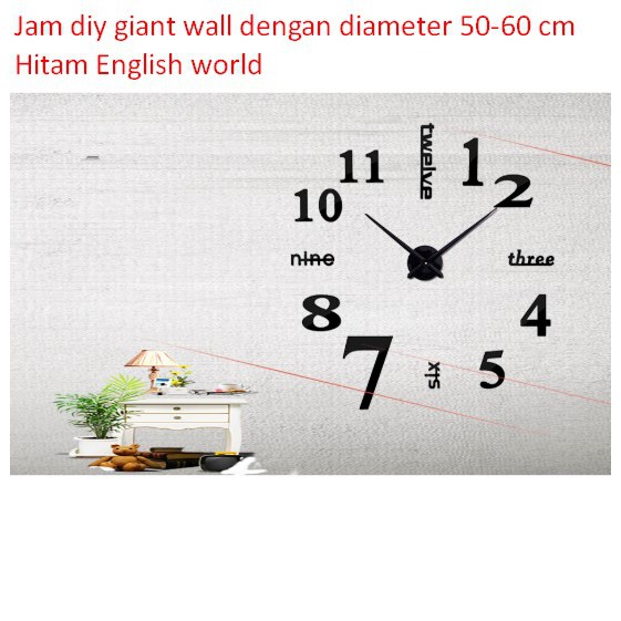 Jual Jam diy giant wall dengan diameter 50-60 cm Hitam English world ...