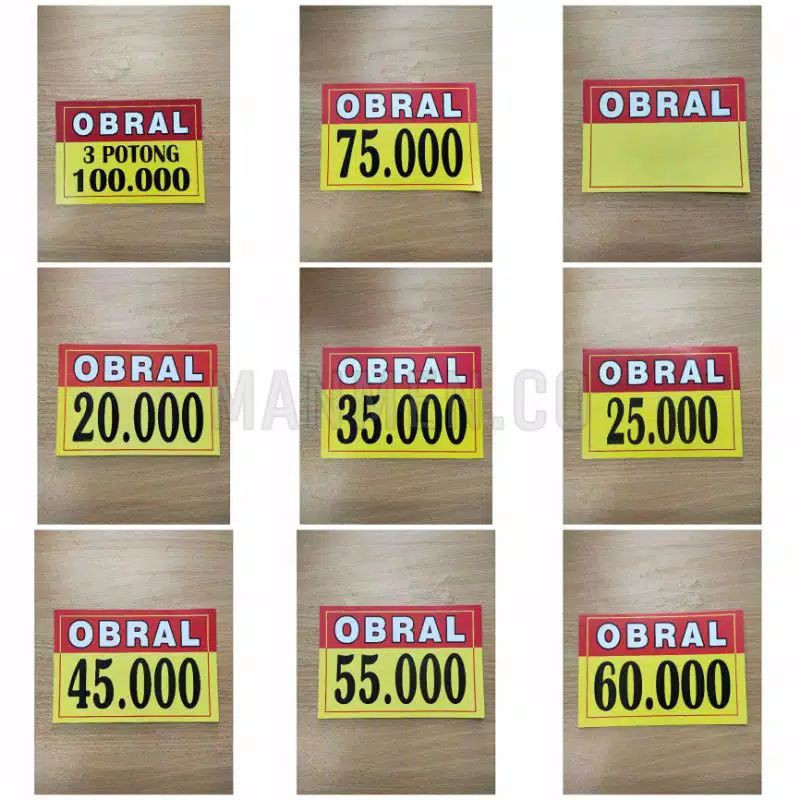 Jual Kertas Tulisan Harga Bandrol/Name Tag Harga Jualan/Kertas Obral ...