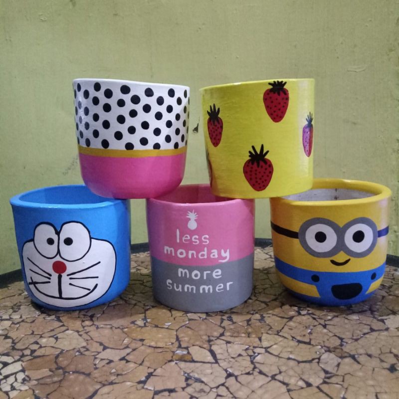 Jual gerabah pot lukis - pot kaktus lukis - pot lukis unik - pot tanah ...