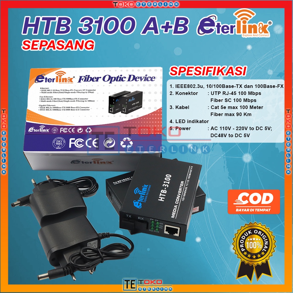 Jual Baru Sepasang Htb 3100 Fiber Optic Media Konverter Single Mode
