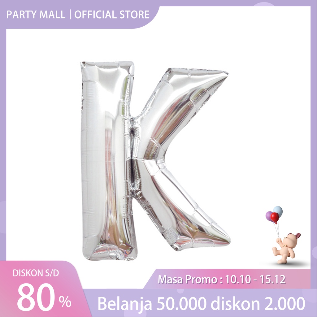 Jual Balon Foil Huruf Silver 16 Inch 40cm Abjad Alphabet A-Z Balon Foil ...
