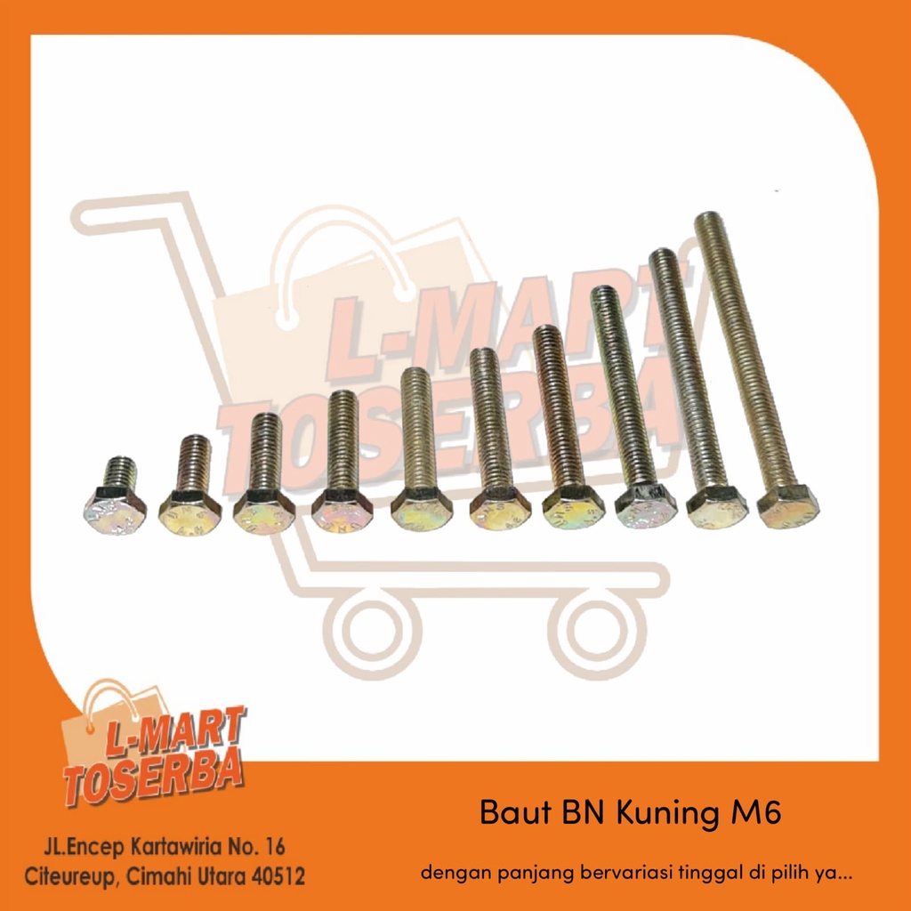 Jual Baut BN Kuning / Putih M8 x 15 20 25 30 35 40 45 50 55 60 65 70 75 ...