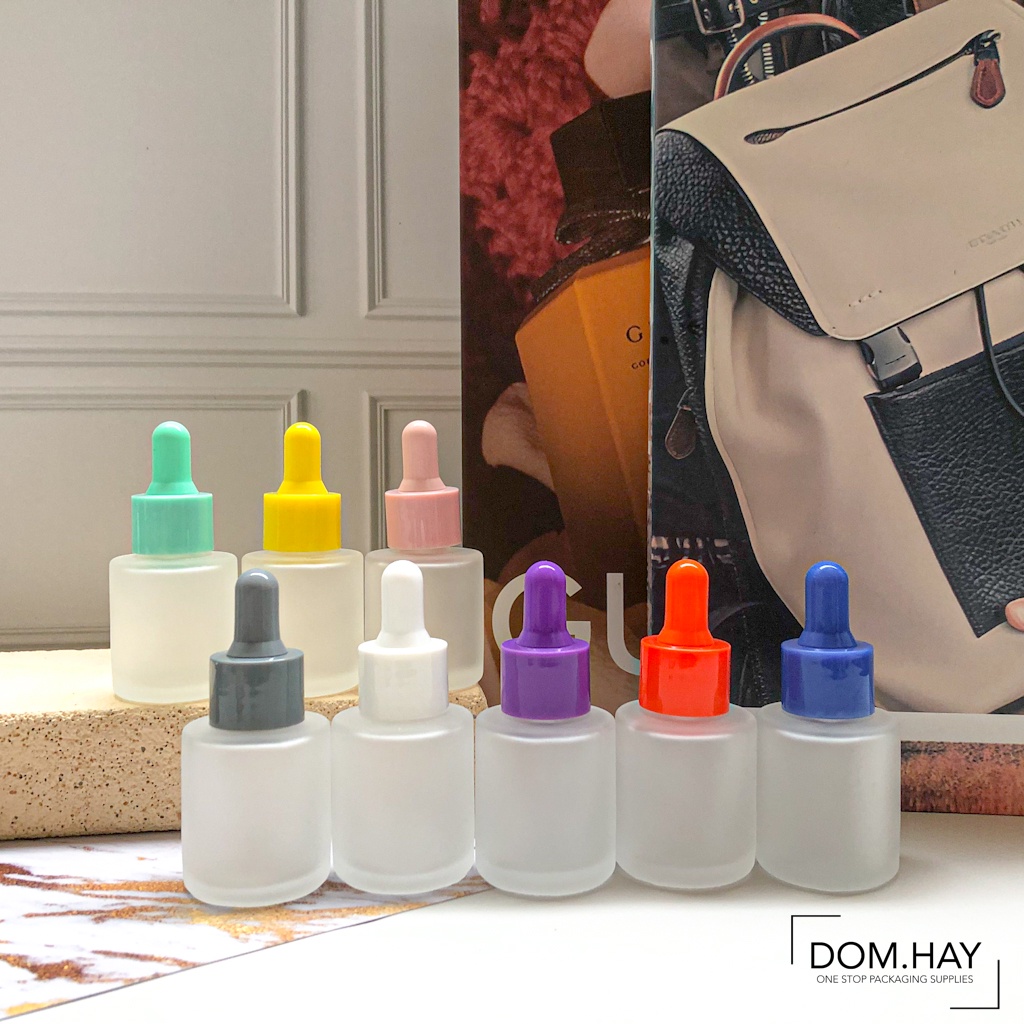 Jual 20ml Botol Pipet Kaca Frosted Bahu Datar Tutup Warna Packaging ...