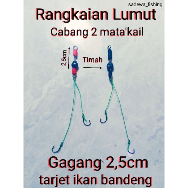Jual Rangkaian pancing Lumut cabang 2 + timah pemberat anti badai ...