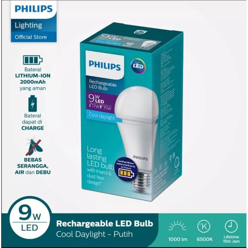 Jual Philips Lampu LED Emergency Rechargeable 9W 6500k Putih | Shopee Indonesia