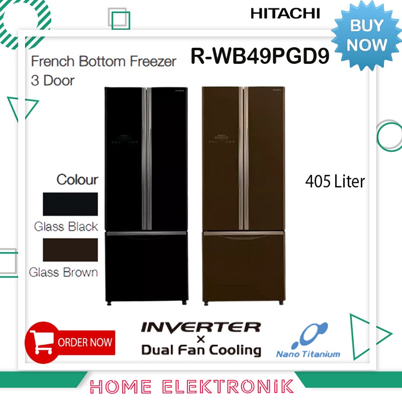 Jual KULKAS HITACHI R-WB49PGD9 GBW/GBK 3 PINTU FAN COOLING INVERTER | Shopee Indonesia