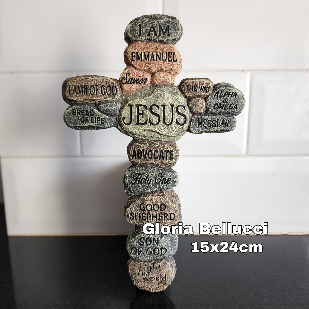 Jual PAJANGAN SALIB DINDING GANTUNG JESUS BATU I AM EMMANUEL DECOR ...