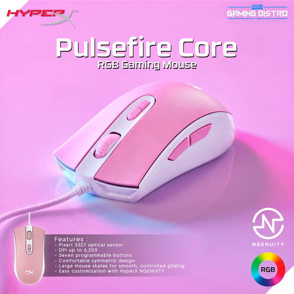 Jual Mouse Gaming HyperX Pulsefire Core Pink White Comfortable ...