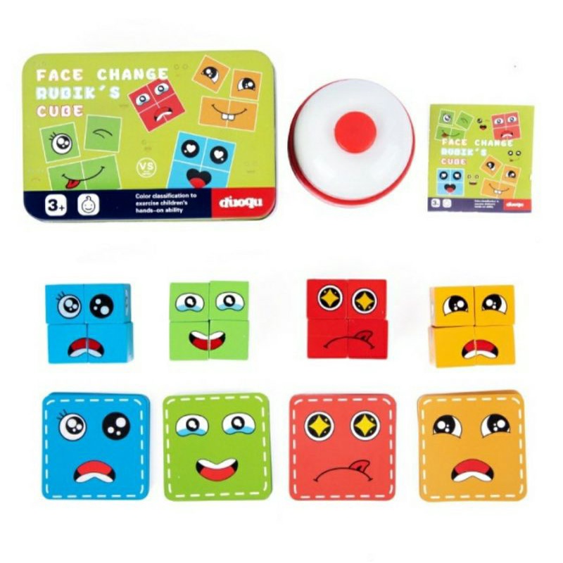Jual family game face changing cube puzzle expression block puzzle ...
