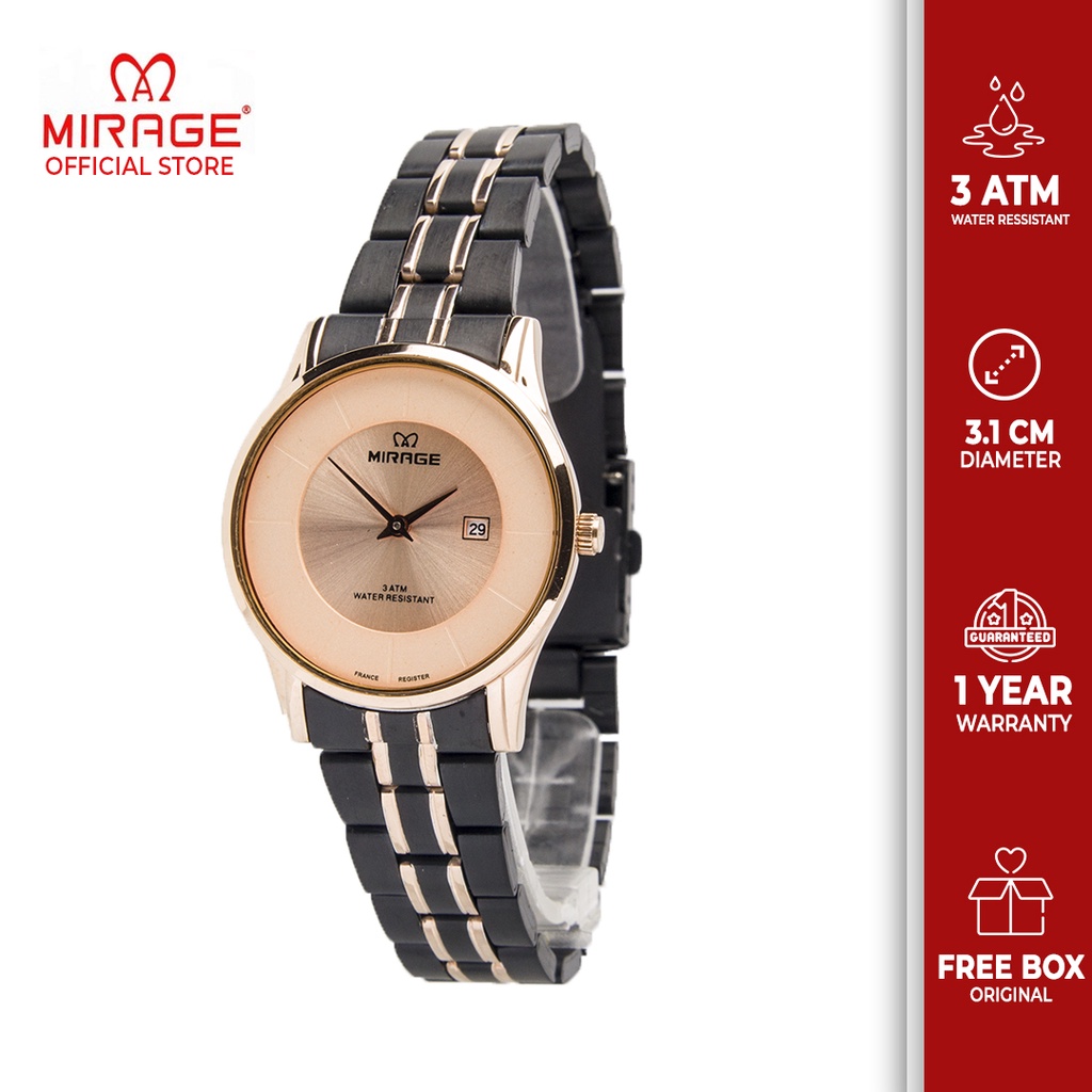 Jual Mirage Jam Tangan Wanita Elegant Stainless Hitam List Rosegold ...