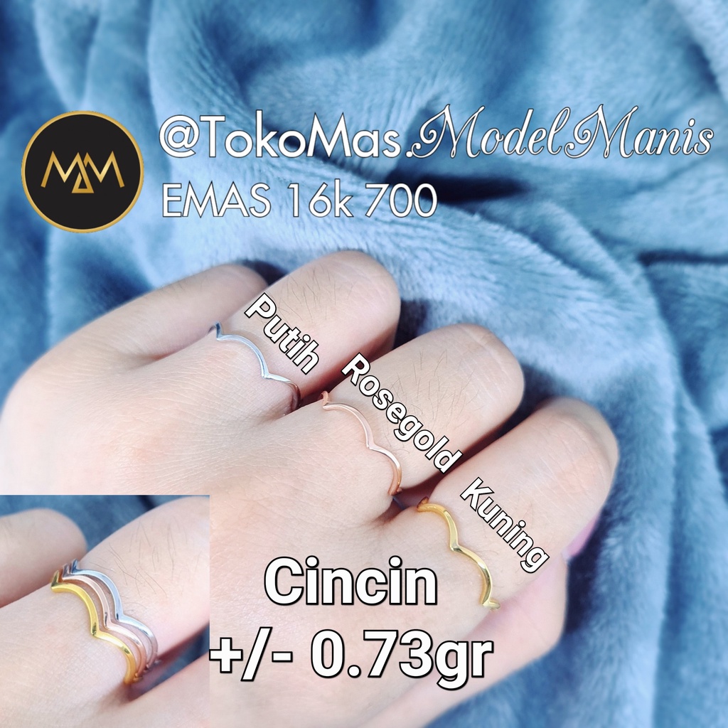 Jual Cincin Stack Ring Gelombang emas putih kuning rosegold 700 kadar ...