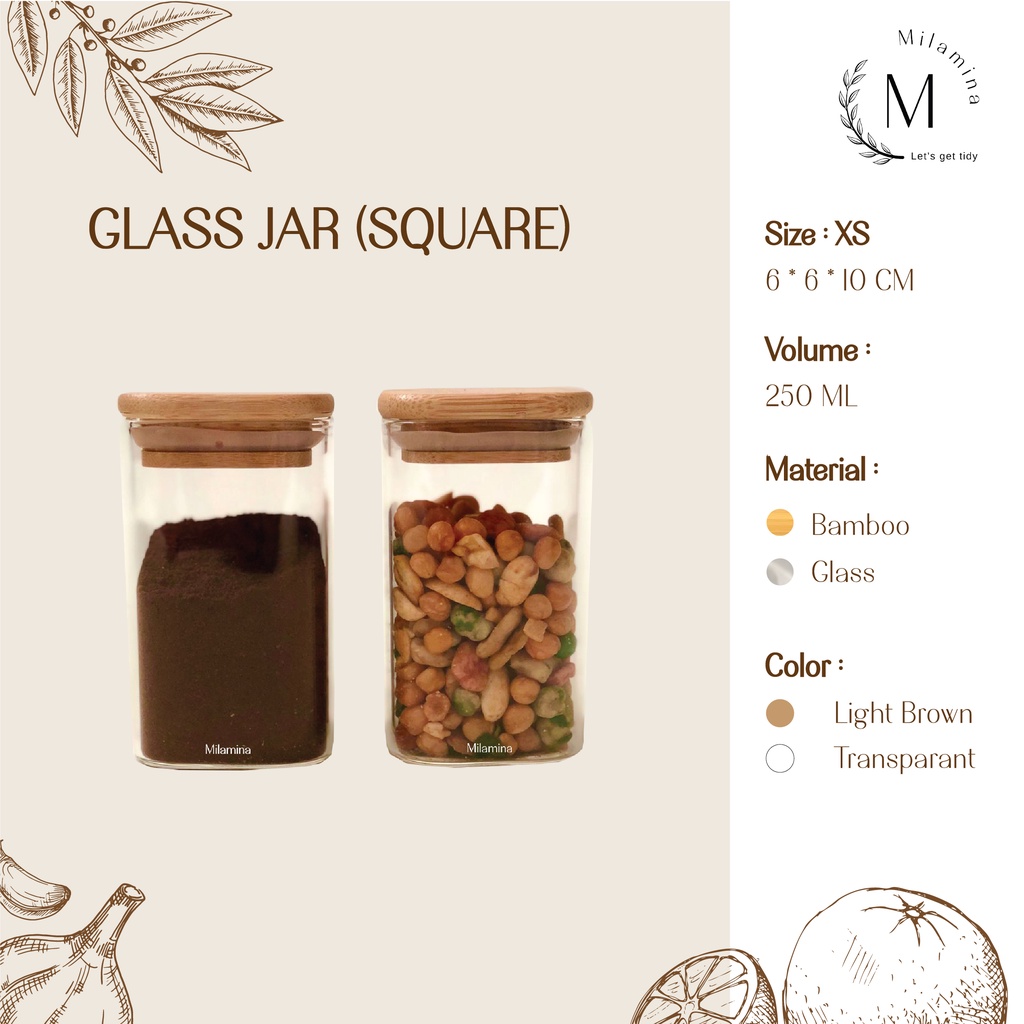 Jual Botol Kotak Tutup Bambu Extra Small 250ml/Toples Kaca/Glass Jar ...